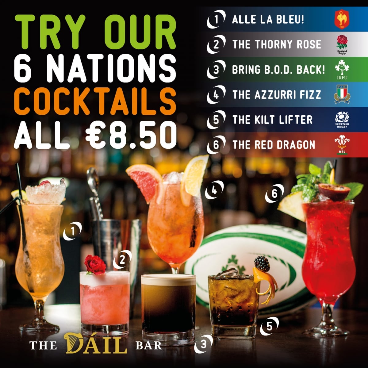 TRY... Our 6 Nations Cocktails! - The Dail Bar